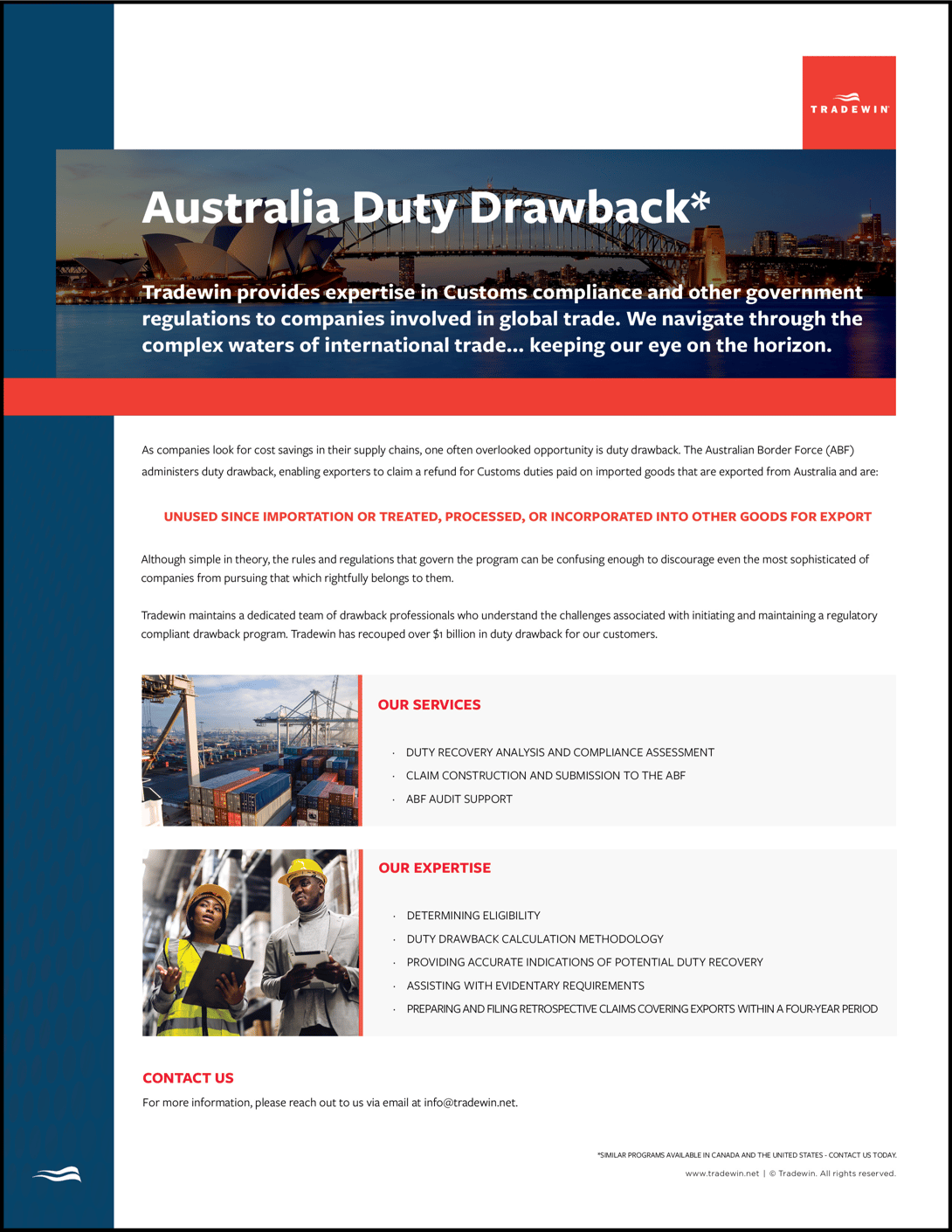 Download our Australia Duty Drawback Flyer