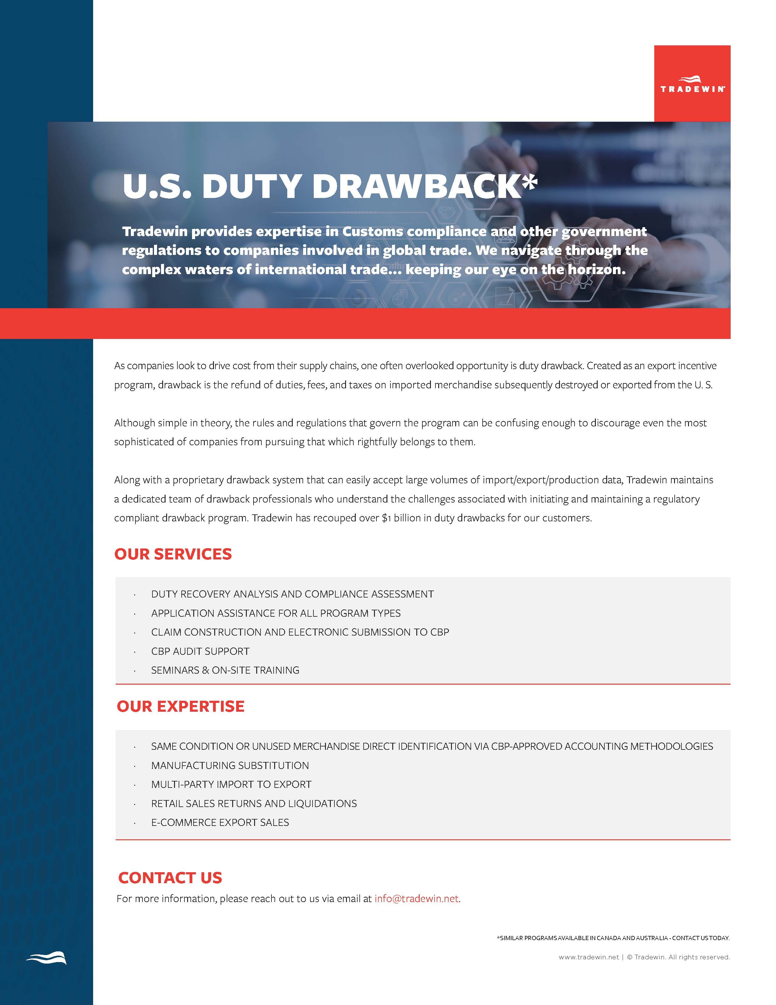 Thank you for downloading our Duty Drawback Flyer